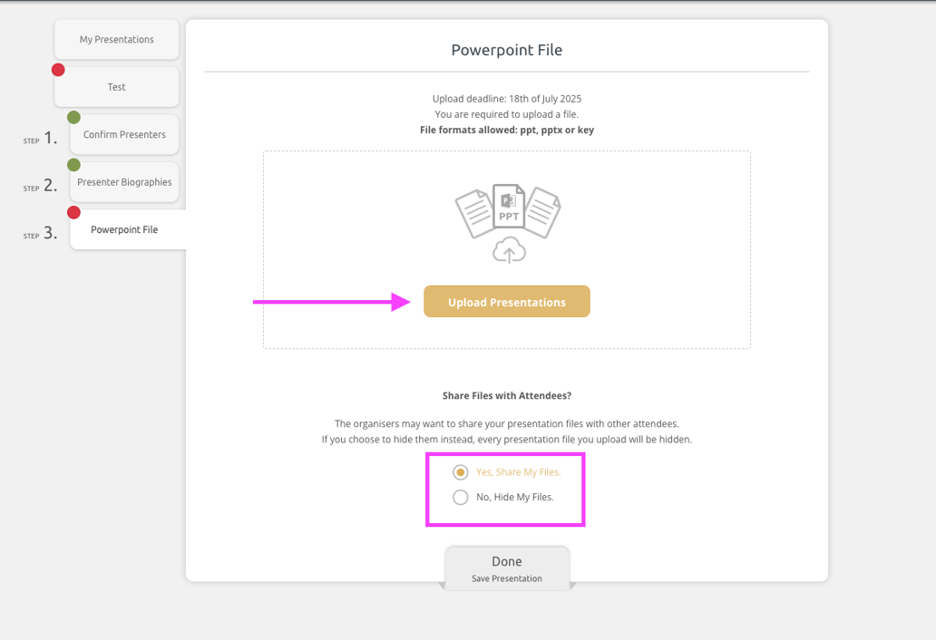 Uploading presentation files