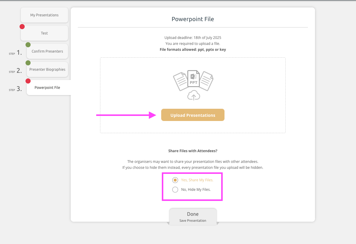 Uploading presentation files