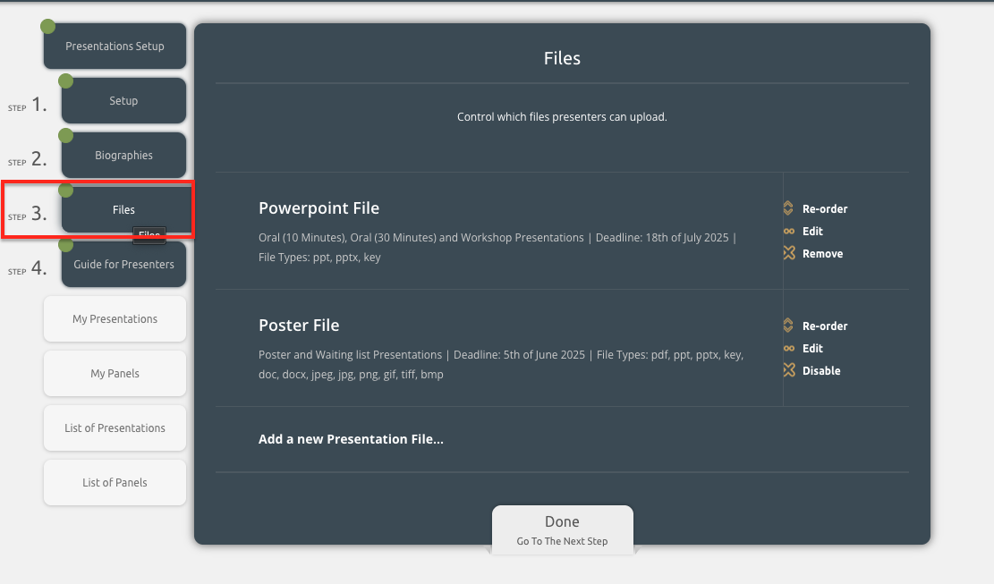 What type of presentation files can be uploaded?