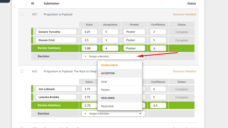 Making Decisions on submissions, panel contributions and panels