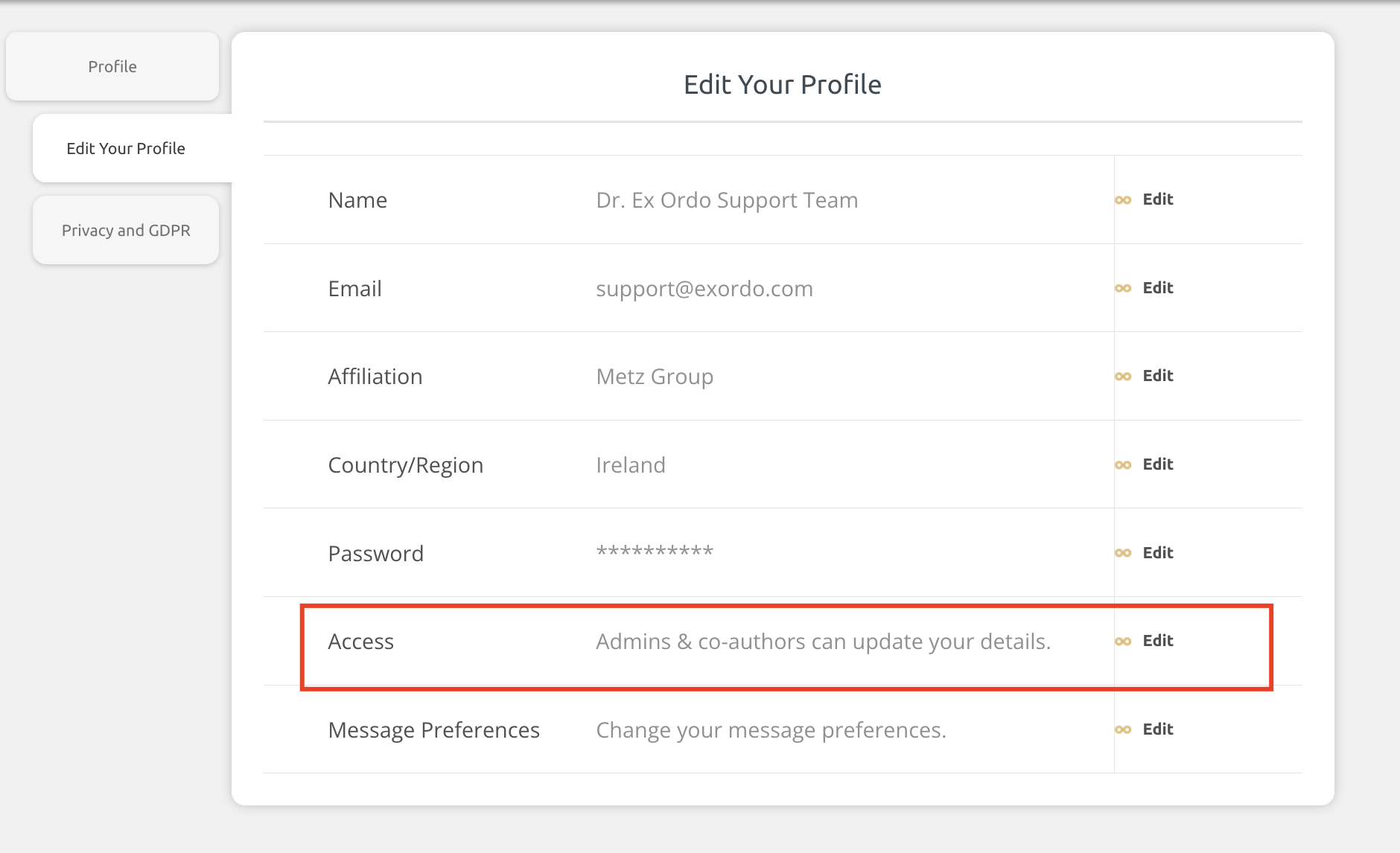 Changing my profile/login details