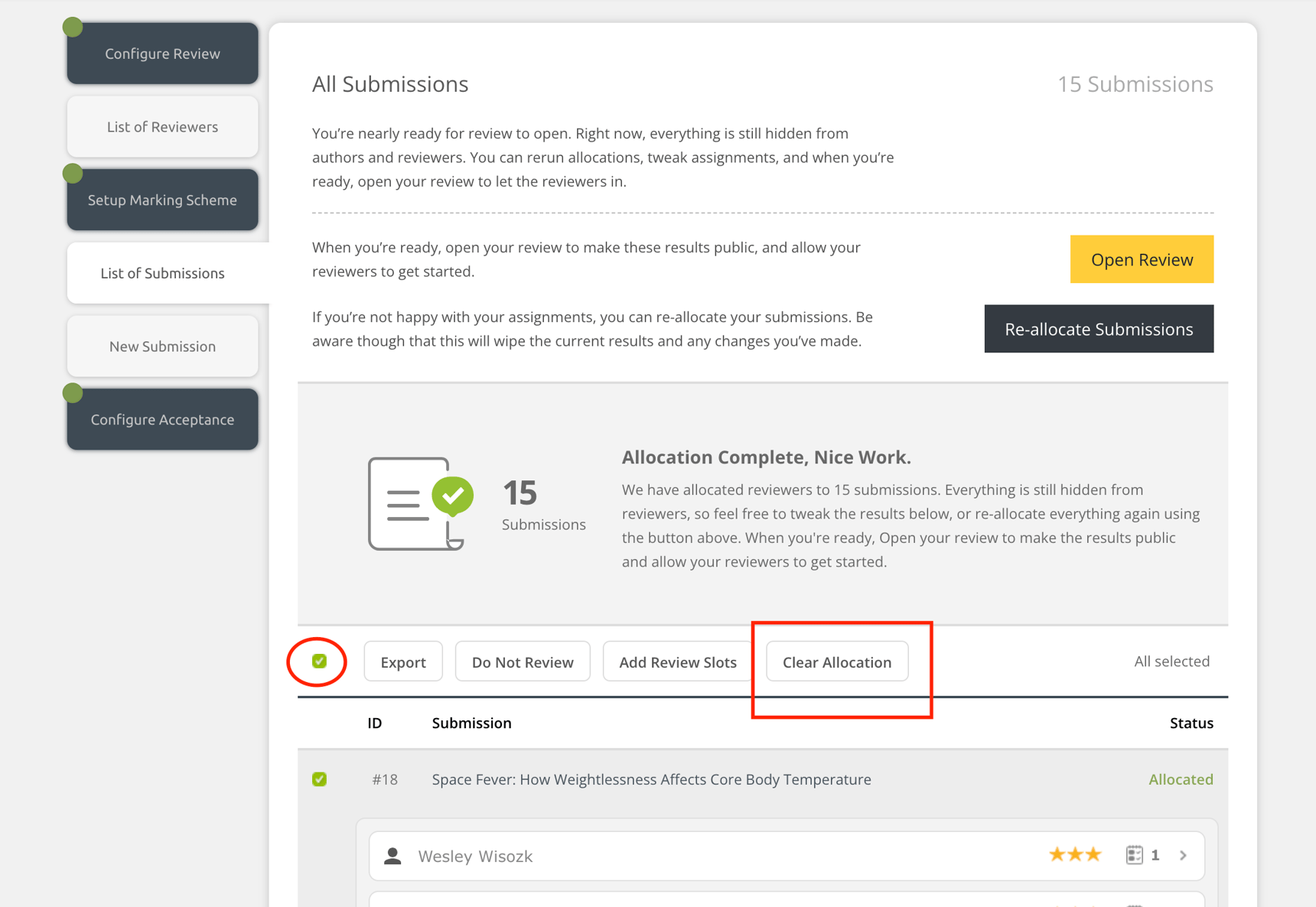 Manually matching reviewers with submissions